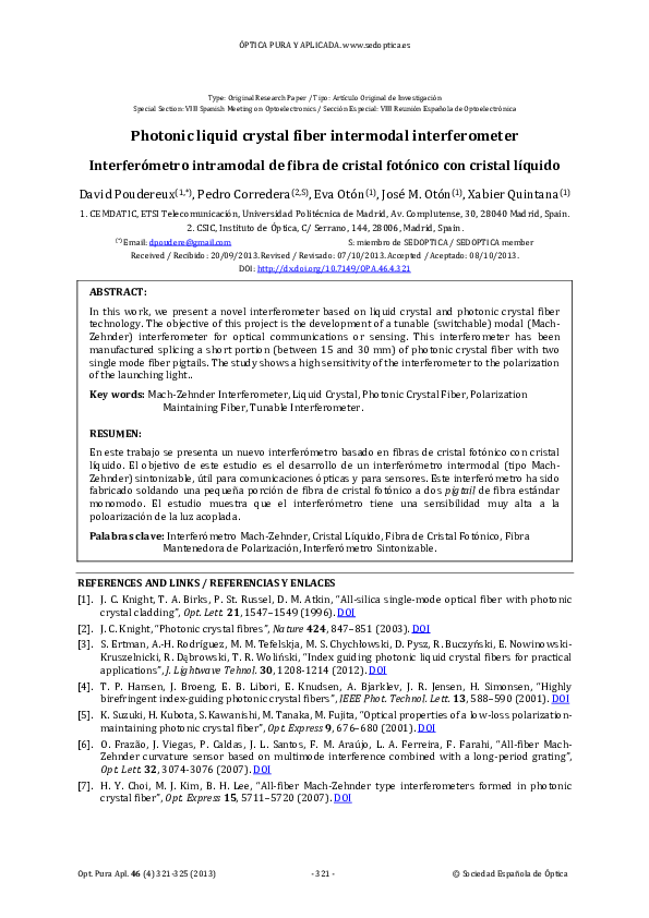 (PDF) Photonic liquid crystal fiber intermodal interferometer