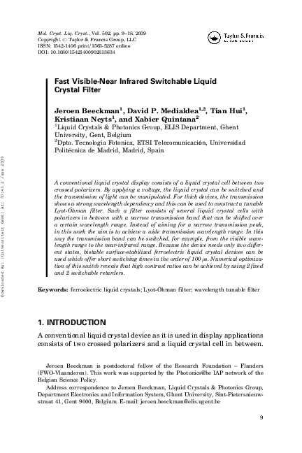(PDF) Fast Visible-Near Infrared Switchable Liquid Crystal Filter