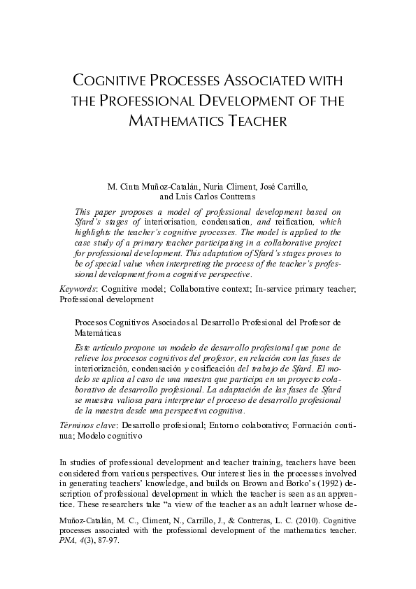 (PDF) Cognitive processes associated with the professional development ...