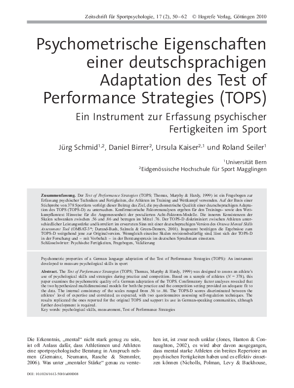 (PDF) Psychometrische Eigenschaften einer deutschsprachigen Adaptation ...