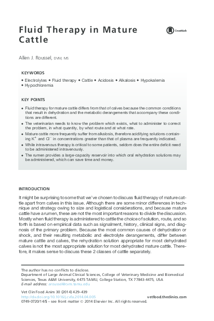 (PDF) Fluid Therapy in Mature Cattle