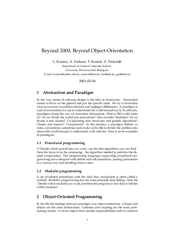 (PDF) Beyond 2000, beyond object-orientation