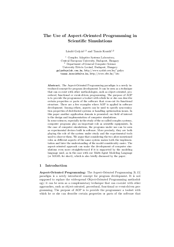 (PDF) The Use of Aspect-Oriented Programming in Scientific Simulations