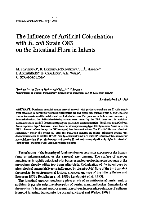 (PDF) The influence of artificial colonization withE. coli strain O83 ...