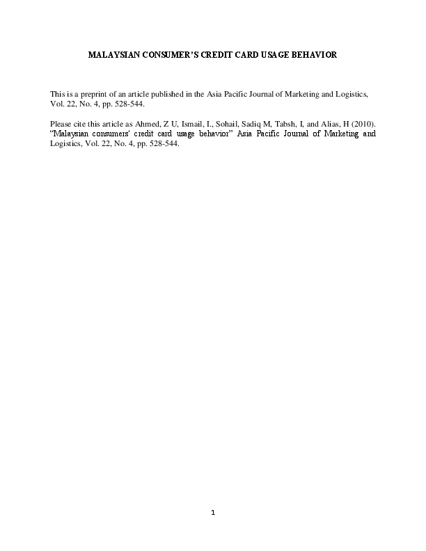 (PDF) MALAYSIAN CONSUMER’S CREDIT CARD USAGE BEHAVIOR