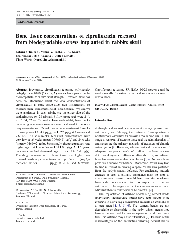 (PDF) Bone tissue concentrations of ciprofloxacin released from ...