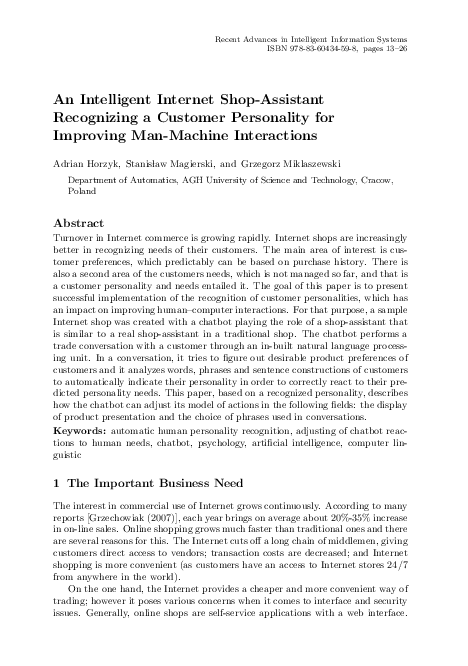 (PDF) An Intelligent Internet Shop-Assistant Recognizing a Customer Personality for Improving ...