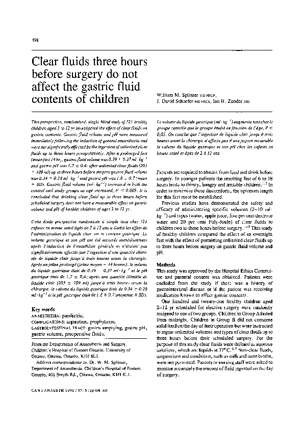 (PDF) Clear fluids three hours before surgery do not affect the gastric ...