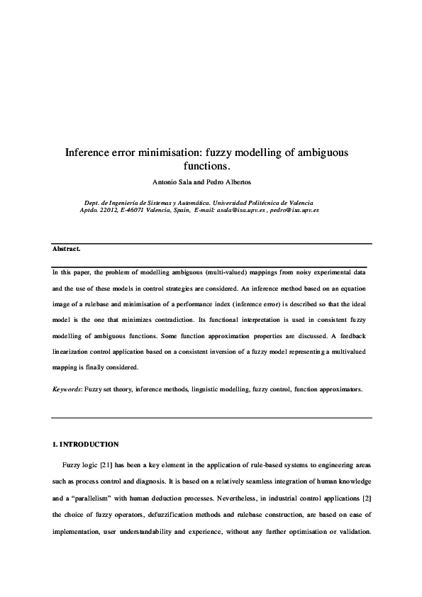 Pdf Inference Error Minimisation Fuzzy Modelling Of Ambiguous Functions