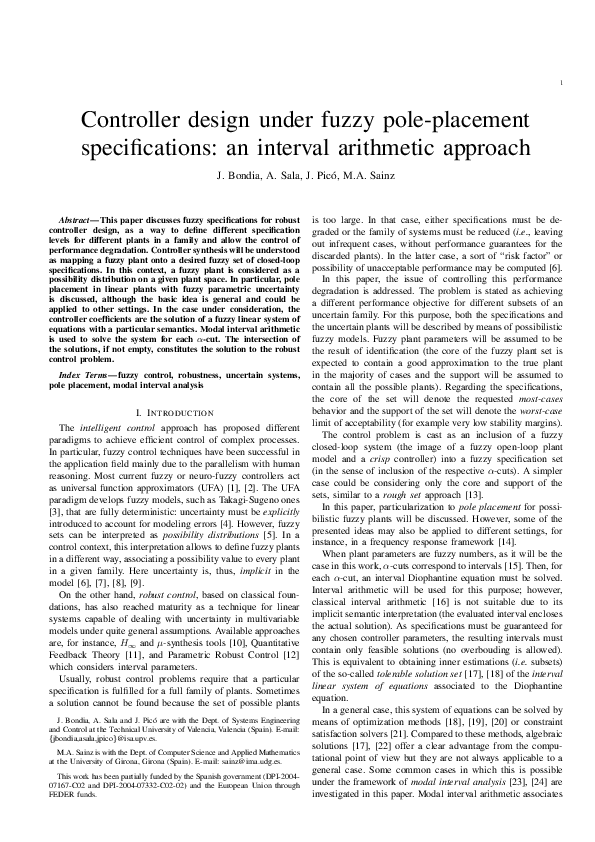 Pdf Controller Design Under Fuzzy Pole Placement Specifications An Interval Arithmetic