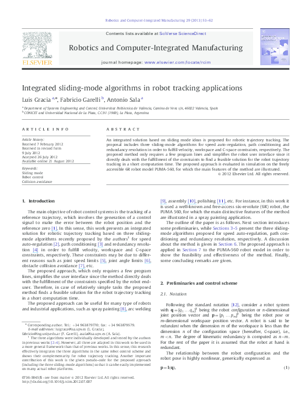 Pdf Sliding Mode Algorithms For Robot Tracking