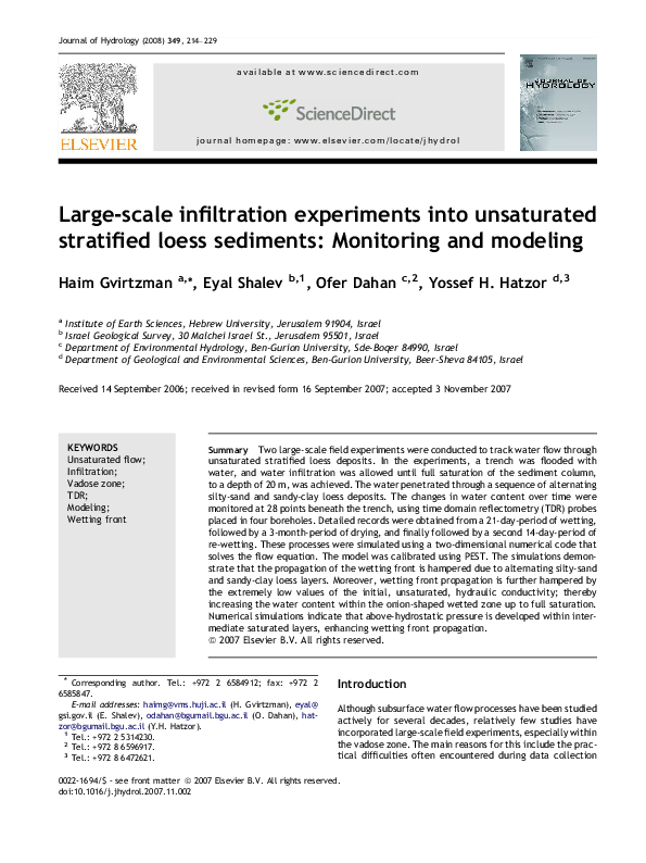 (PDF) Large-scale infiltration experiments into unsaturated stratified ...