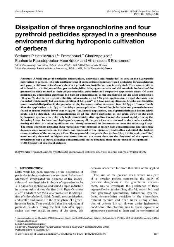 (PDF) Dissipation of three organochlorine and four pyrethroid pesticides sprayed in a greenhouse ...