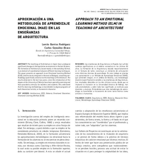 (PDF) Barrios et al 2011. Approaching an Emotional Learning Method (ELM ...