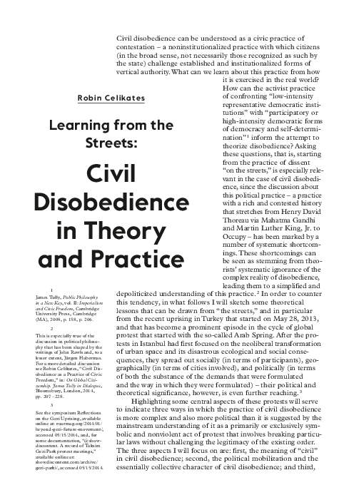 (PDF) Learning from the Streets: Civil Disobedience in Theory and Practice