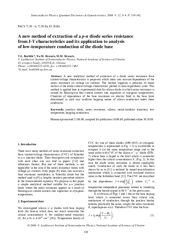 (PDF) A new method of extraction of a pn diode series resistance from ... (PDF) A new method of extraction of a pn diode series resistance from ...