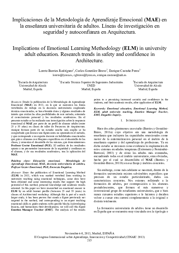 (PDF) Barrios et al 2013. Implications of Emotional Learning Method ...