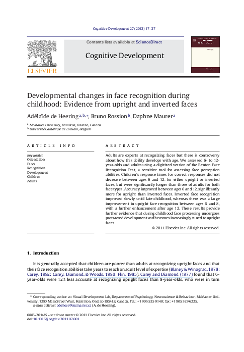 (PDF) Developmental changes in face recognition during childhood ...