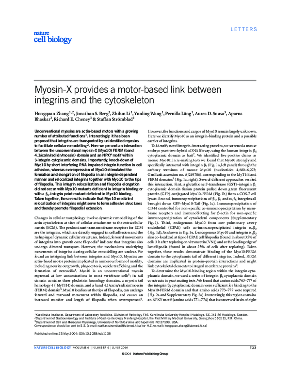 (PDF) Myosin-X provides a motor-based link between integrins and the ...