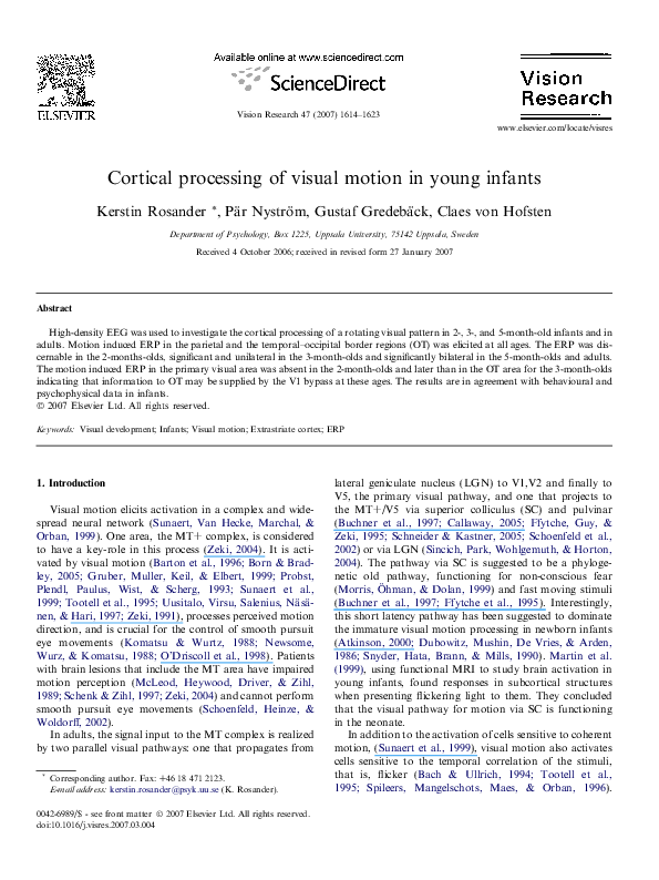 (PDF) Cortical processing of visual motion in young infants