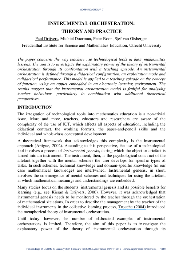 (PDF) INSTRUMENTAL ORCHESTRATION: THEORY AND PRACTICE