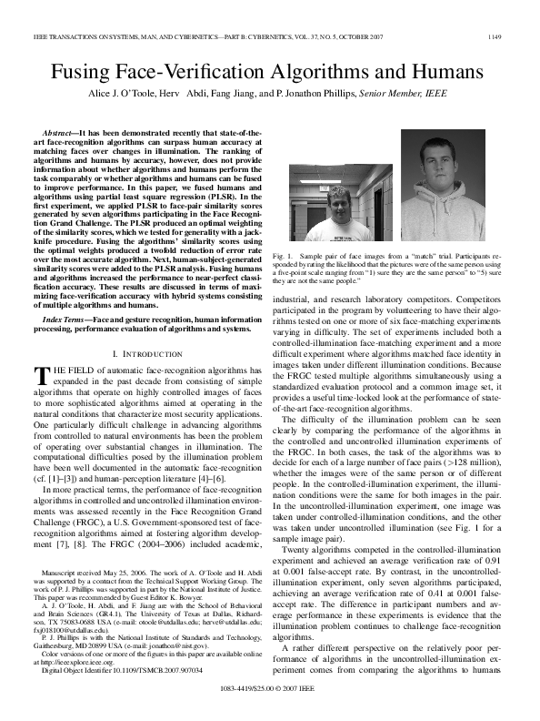 Pdf Fusing Face Verification Algorithms And Humans