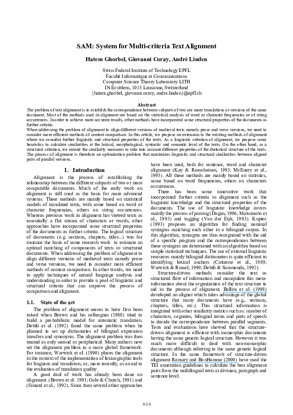 (PDF) SAM: System for Multi-criteria Text Alignment