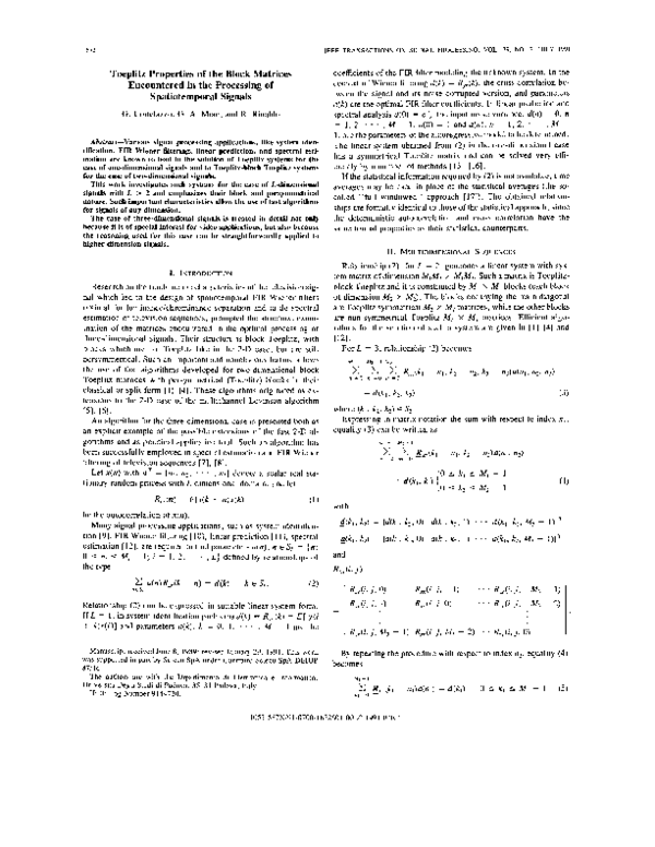 Pdf Toeplitz Properties Of The Block Matrices Encountered In The