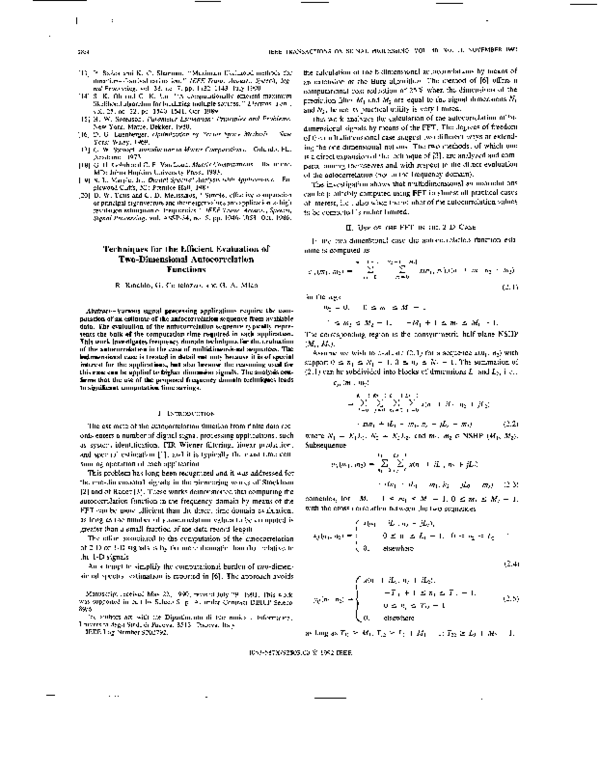 Pdf Techniques For The Efficient Evaluation Of Two Dimensional