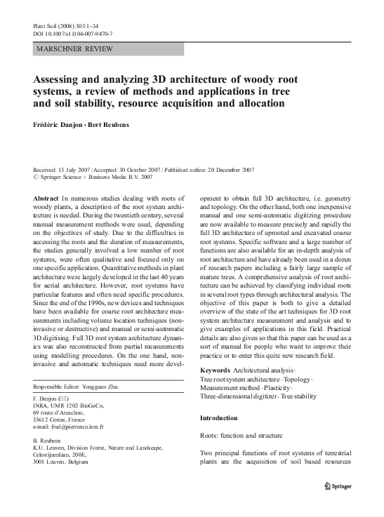 (PDF) Assessing and analyzing 3D architecture of woody root systems, a ...