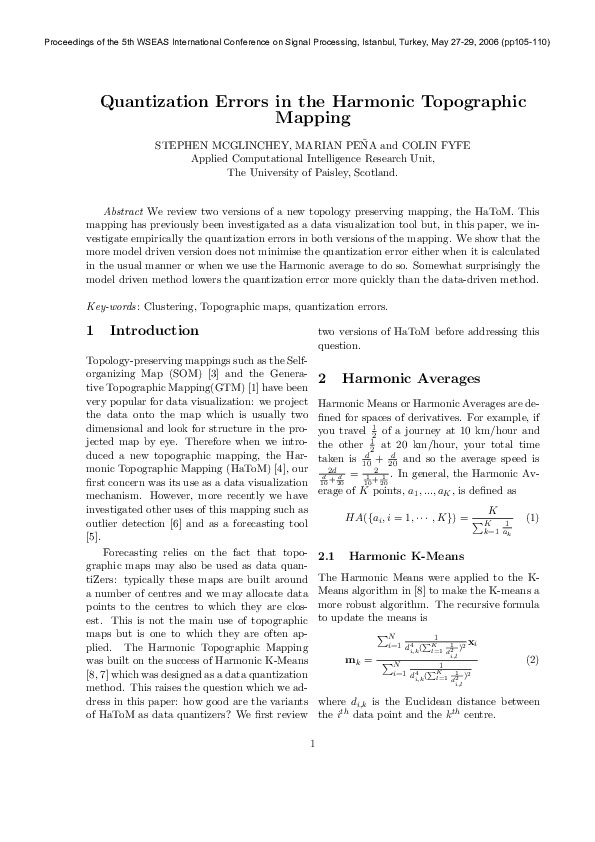 (PDF) Quantization errors in the harmonic topographic mapping