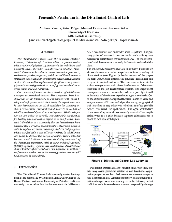 (PDF) Foucault’s Pendulum in the Distributed Control Lab