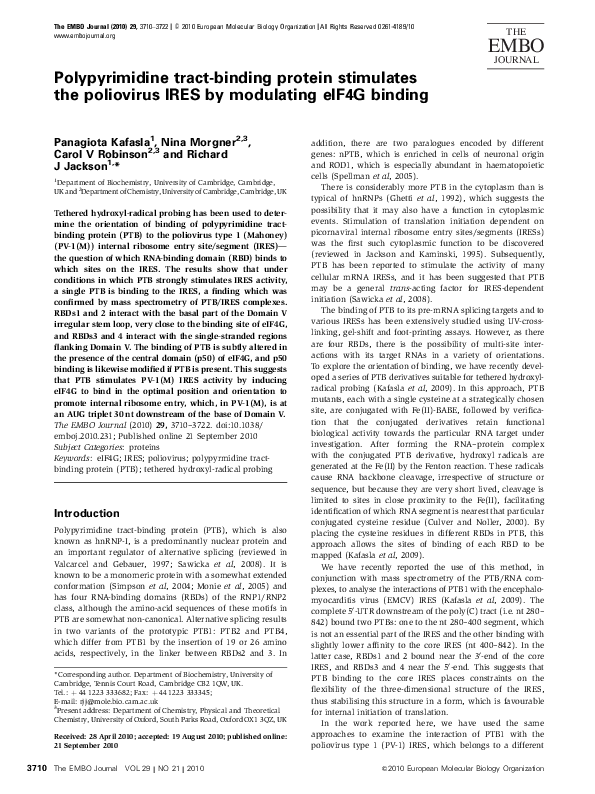 (PDF) Polypyrimidine tract-binding protein stimulates the poliovirus ...