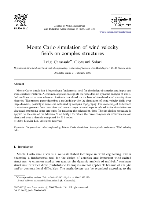 (PDF) Monte Carlo simulation of wind velocity fields on complex structures