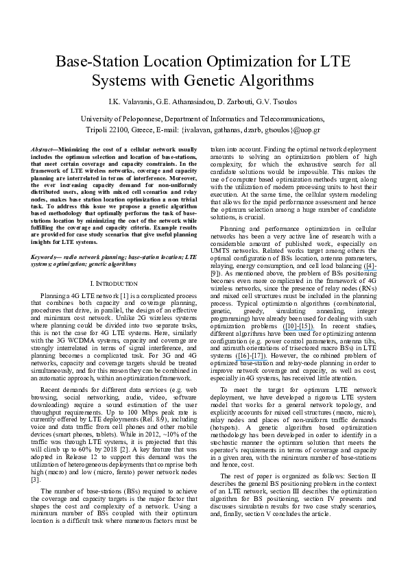 (PDF) Base-Station Location Optimization for LTE Systems with Genetic Algorithms