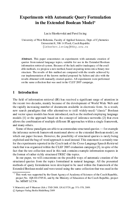 Pdf Experiments With Automatic Query Formulation In The Extended Boolean Model