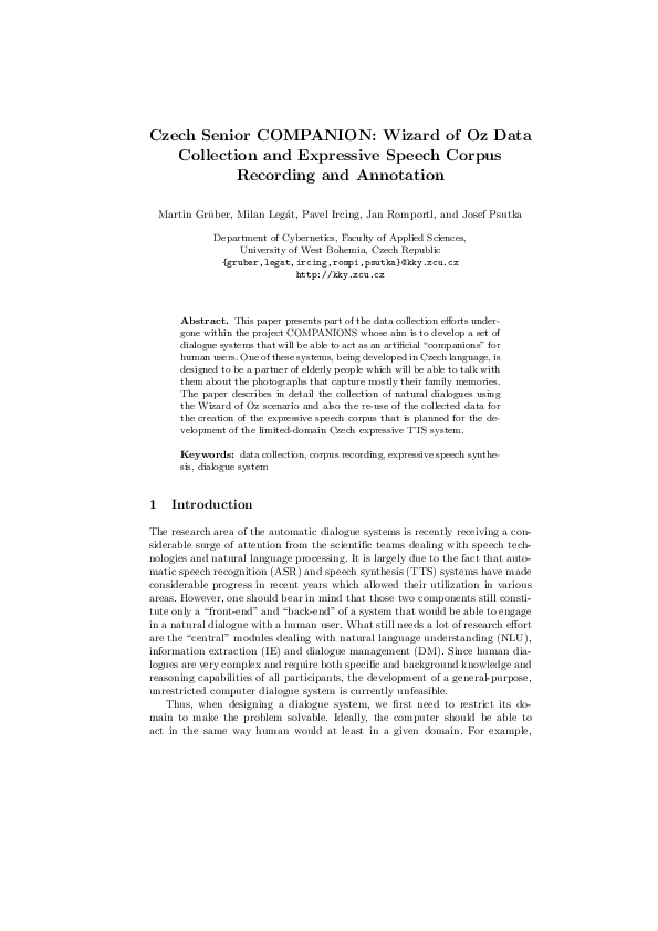 (PDF) Czech Senior COMPANION: Wizard of Oz Data Collection and ...