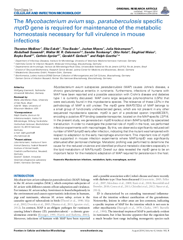 (PDF) The Mycobacterium avium ssp. paratuberculosis specific mptD gene is required for ...