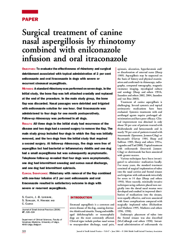 (PDF) Surgical treatment of canine nasal aspergillosis by rhinotomy ...