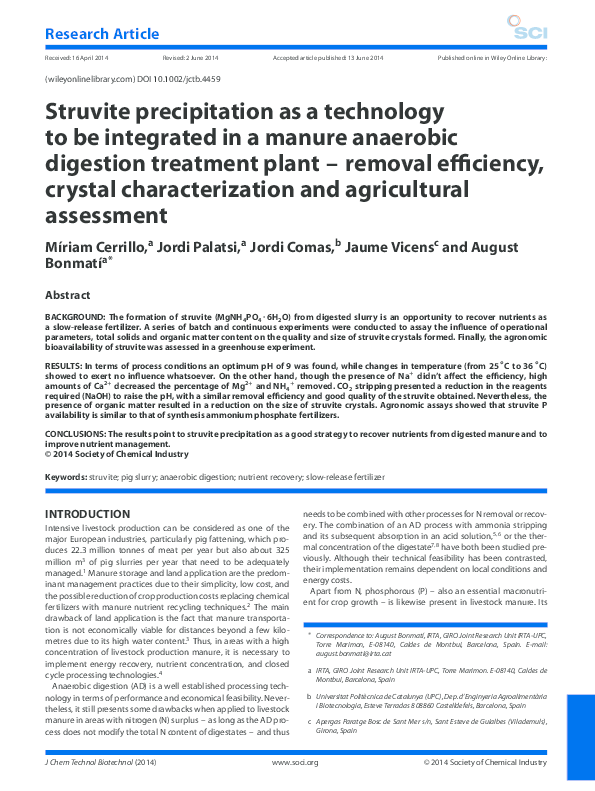 (PDF) Struvite precipitation as a technology to be integrated in a ...