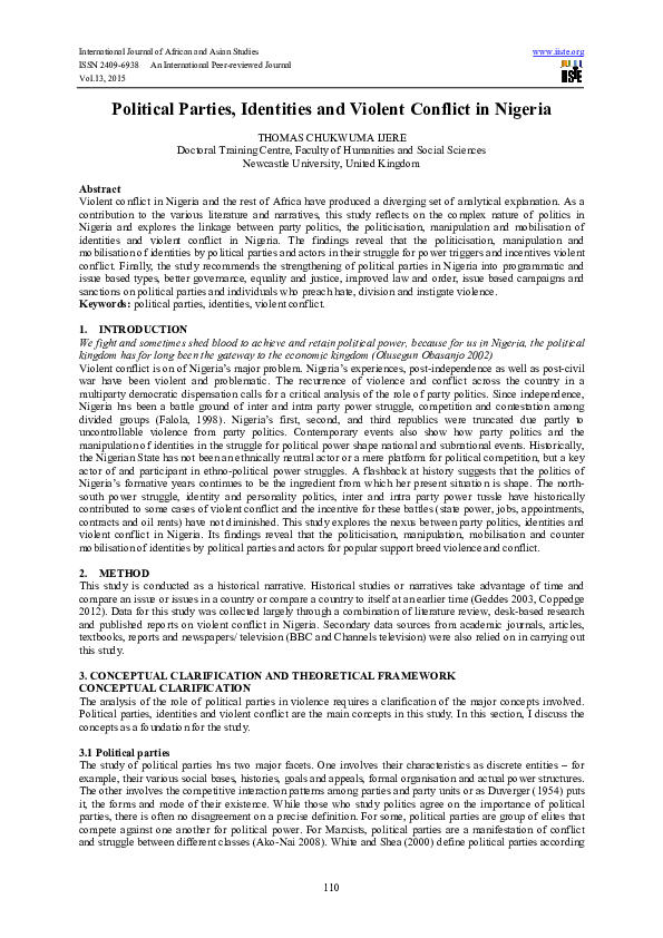 (PDF) Political Parties, Identities and Violent Conflict in Nigeria