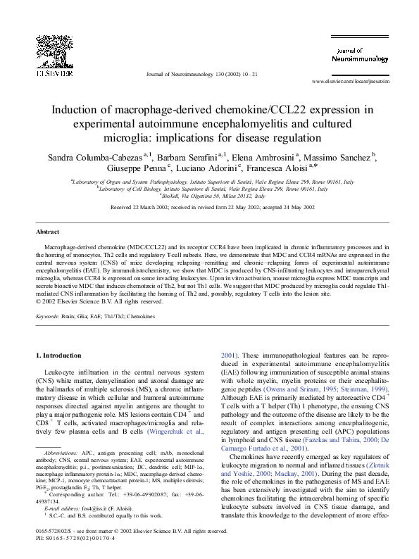 (PDF) Induction of macrophage-derived chemokine/CCL22 expression in experimental autoimmune ...