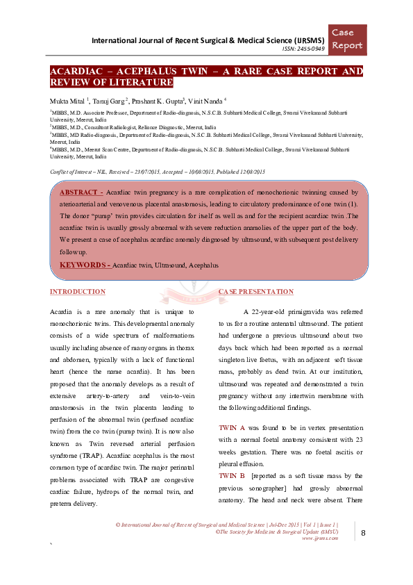 (PDF) Acardiac acephalus twin: A case report | Mohammed Bukar ...