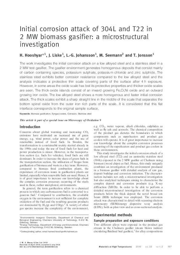 (PDF) Initial corrosion attack of 304L and T22 in 2 MW biomass gasifier ...
