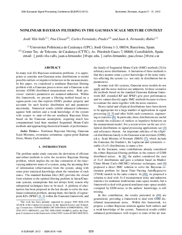 (PDF) NONLINEAR BAYESIAN FILTERING IN THE GAUSSIAN SCALE MIXTURE ... (PDF) NONLINEAR BAYESIAN FILTERING IN THE GAUSSIAN SCALE MIXTURE ...