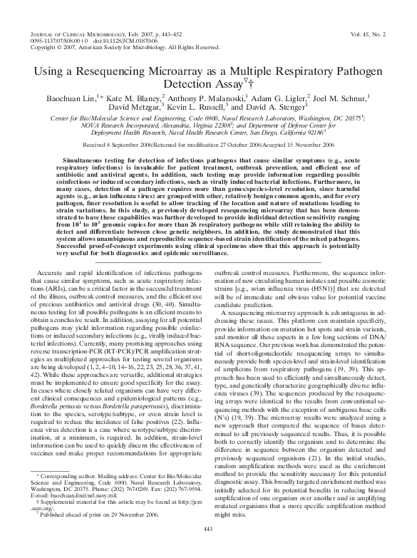 Pdf Using A Resequencing Microarray As A Multiple Respiratory