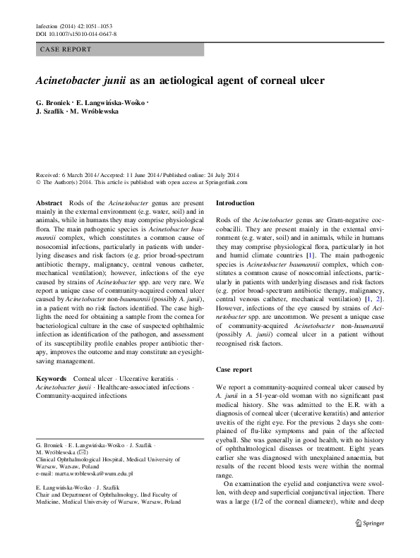 (PDF) Acinetobacter junii as an aetiological agent of corneal ulcer