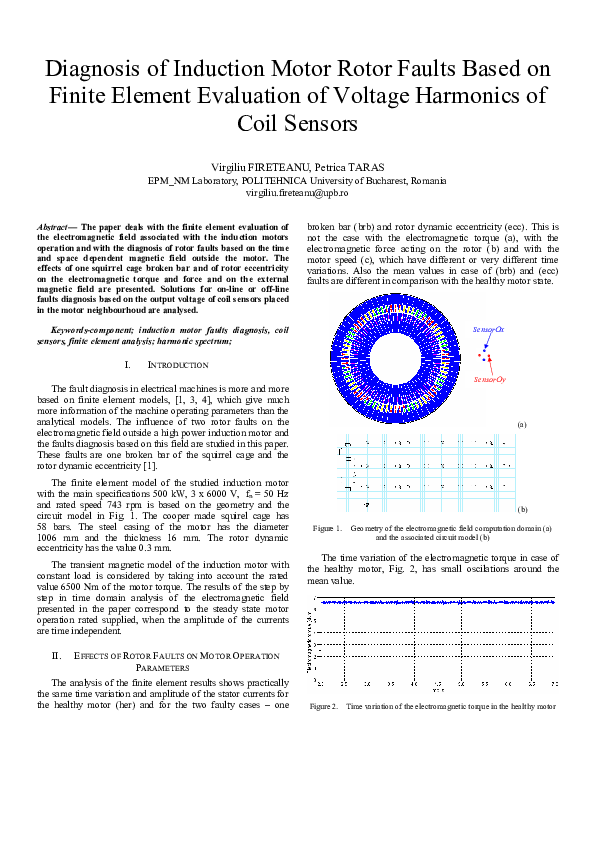 Pdf Diagnosis Of Induction Motor Rotor Faults Based On Finite Element