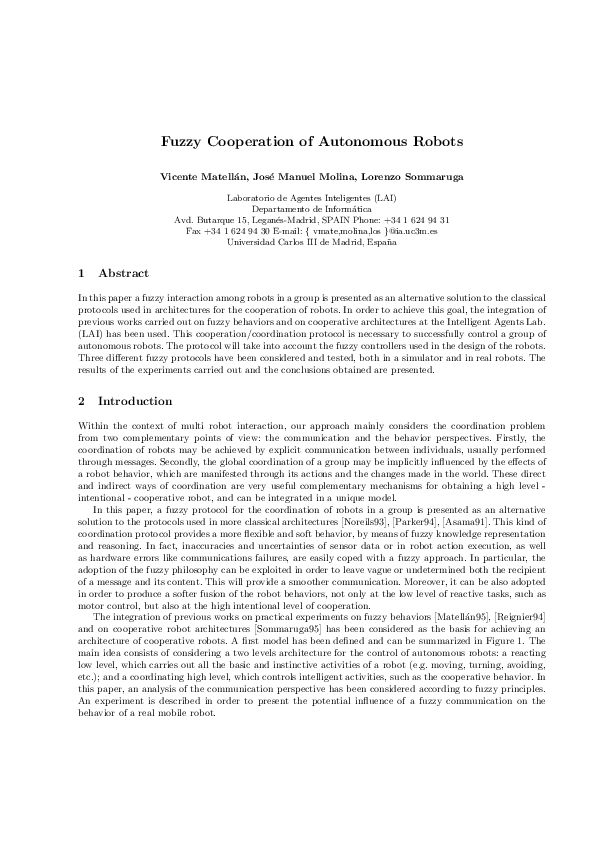 (PDF) Fuzzy Cooperation of Autonomous Robots