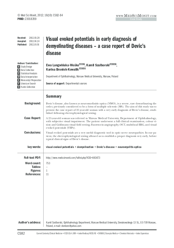 (PDF) Visual evoked potentials in early diagnosis of demyelinating ...